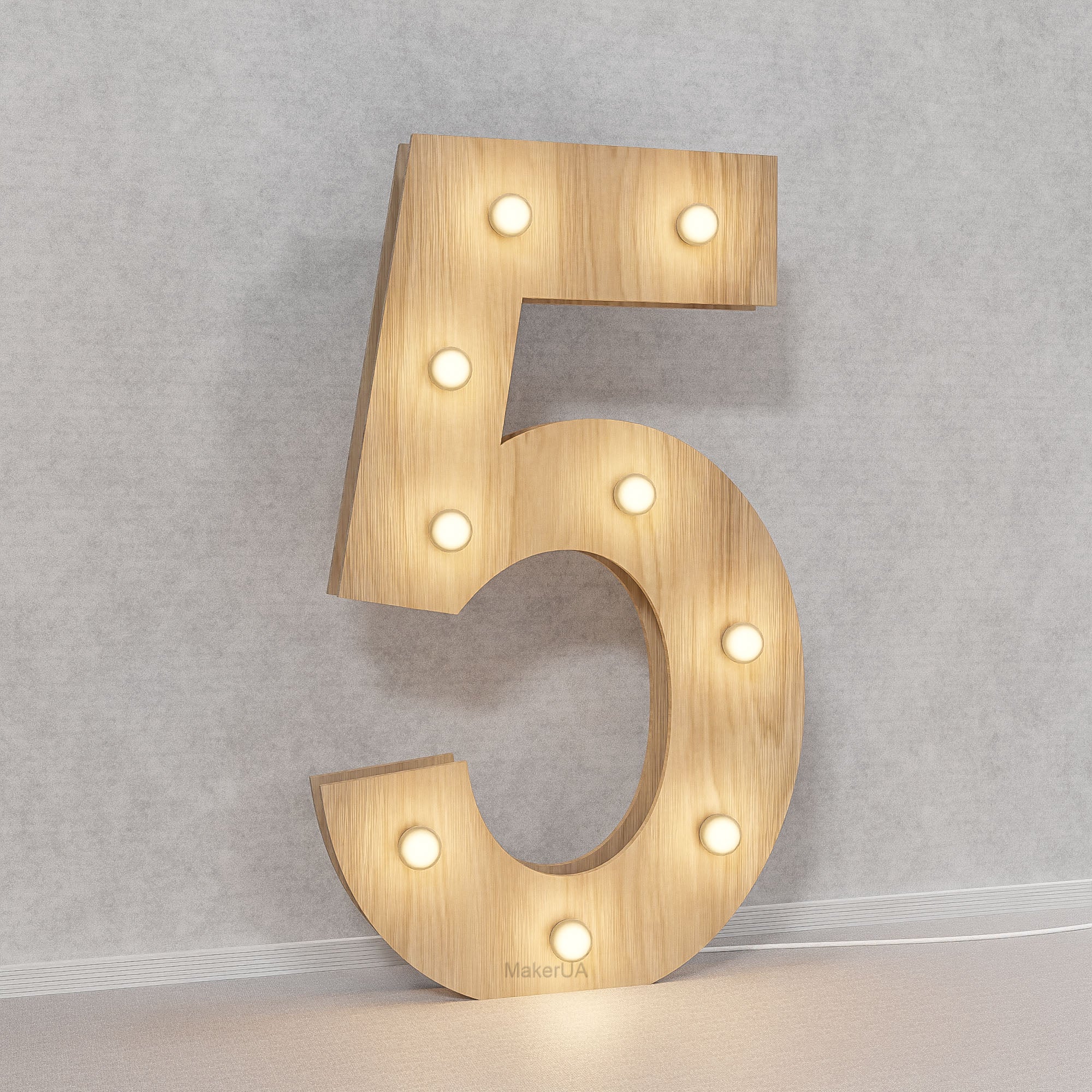 Number 5 Five birthday 1m (3.3ft) + LED Light Bulbs marquee numbers ne ...